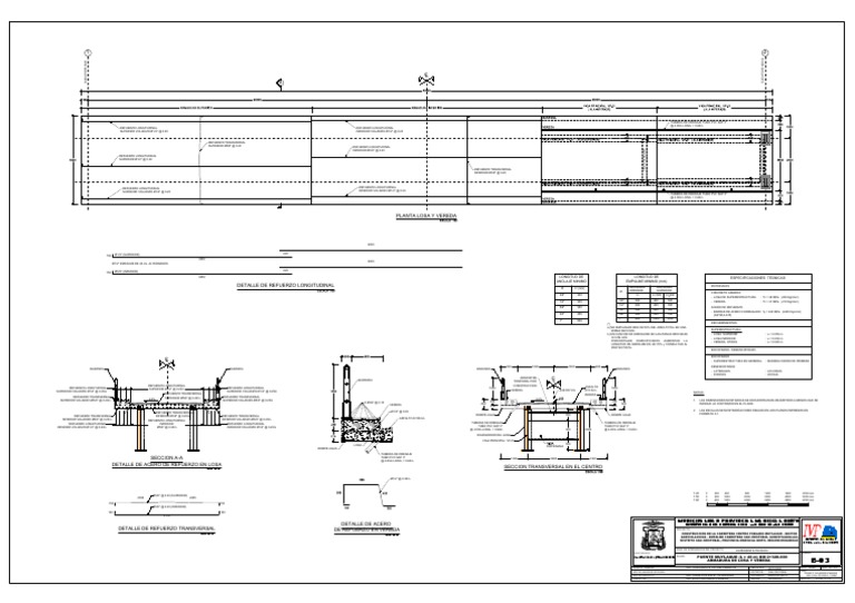 Detalles constructivos de losa de concreto armado con refuerzos longitudinales y transversales ...