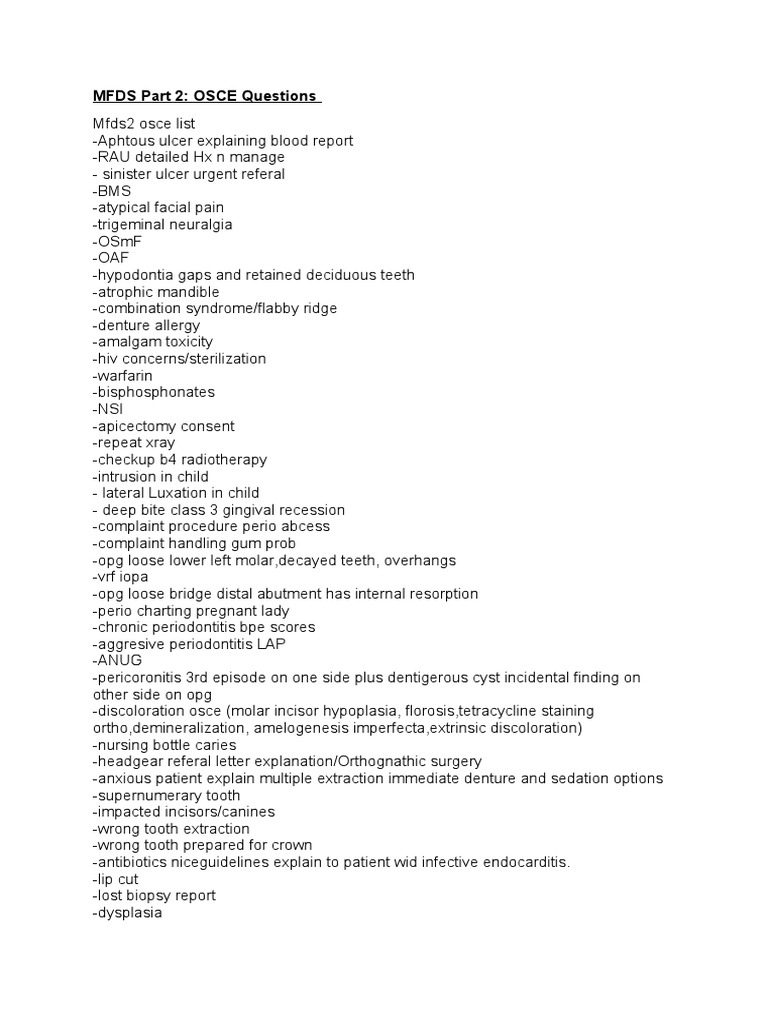 Mfds Part 2 Osce | PDF