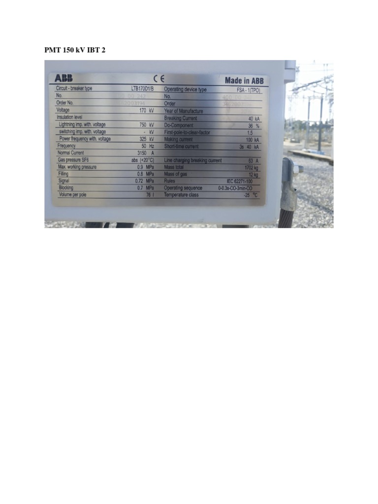 Name Plate PMT CT CVT Ibt 2 Sisi 150 KV | PDF