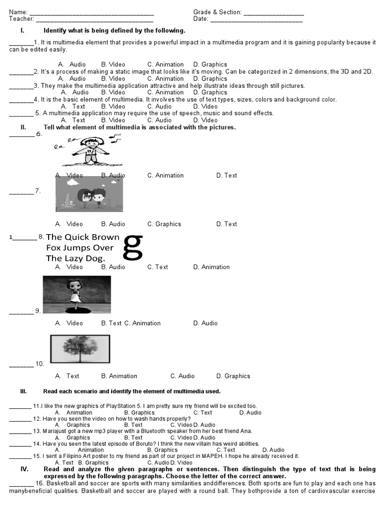 Multimedia Elements Identification Quiz | PDF | Social Science