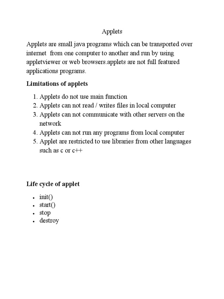 Limitations of Applets | PDF