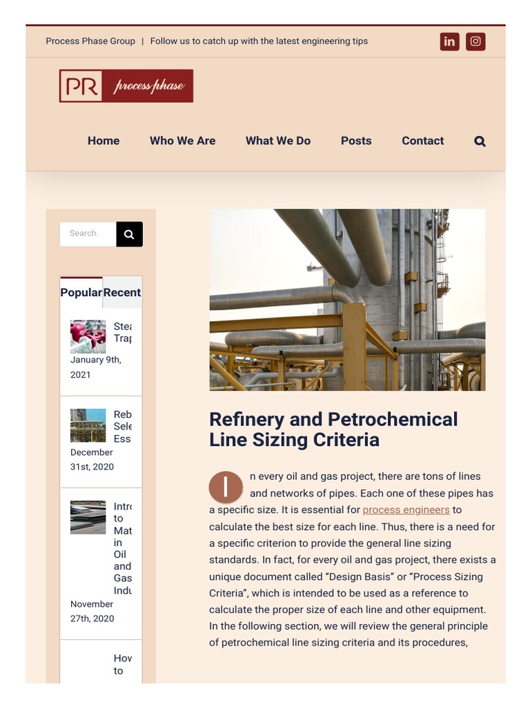 Refinery and Petrochemical Line Sizing Criteria | PDF | Pipe (Fluid ...