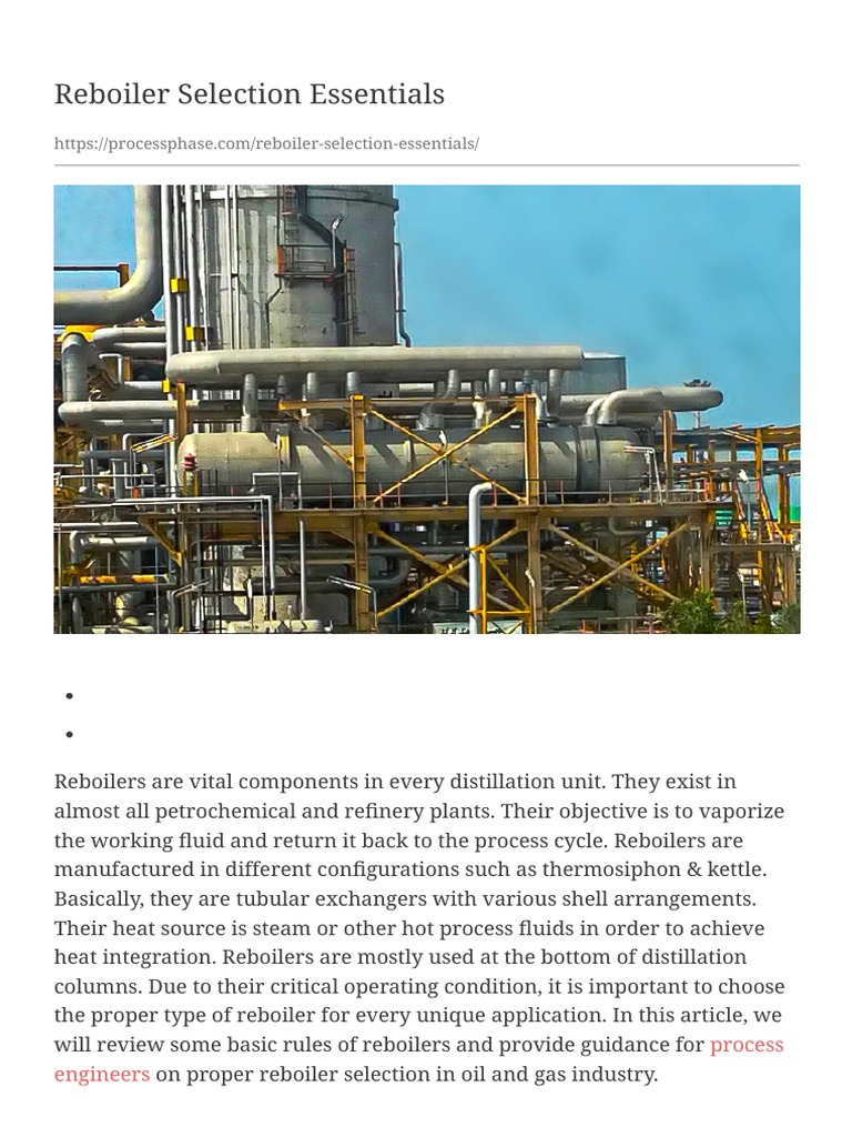 Reboiler Selection Essentials - Process Phase+ | PDF | Distillation ...