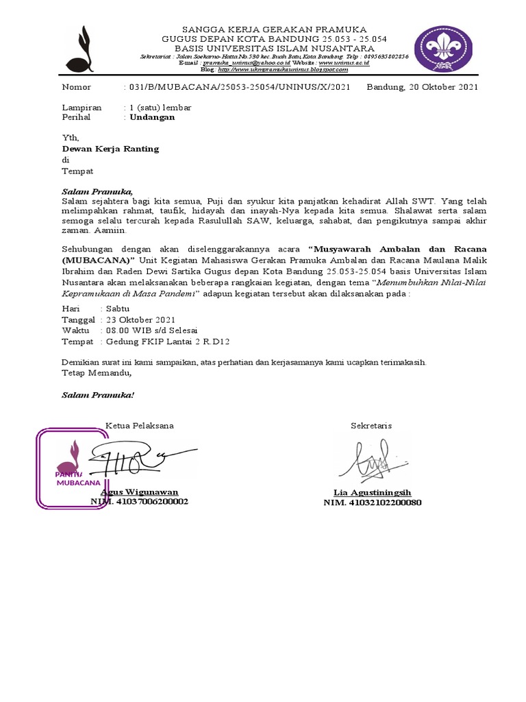 31 SURAT PEMBERITAHUAN Dewan Kerja Ranting | PDF