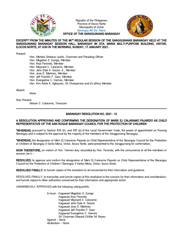 Resolution Approving the Designation of Mark Ej Calaramo Pajardo as ...