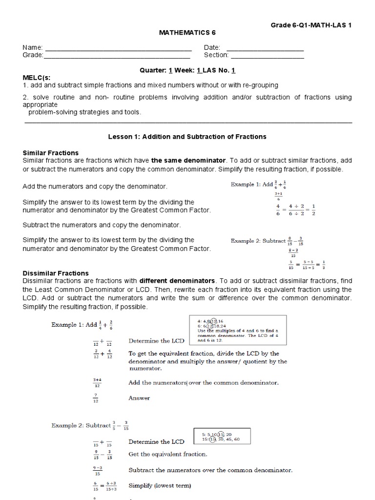 Grade 6-Q1-MATH-LAS 1 | PDF | Mathematical Concepts | Algebra
