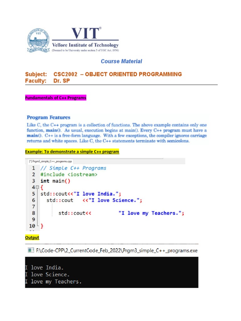 Principles of Object Oriented Programming Simple CPP Programs Demo ...