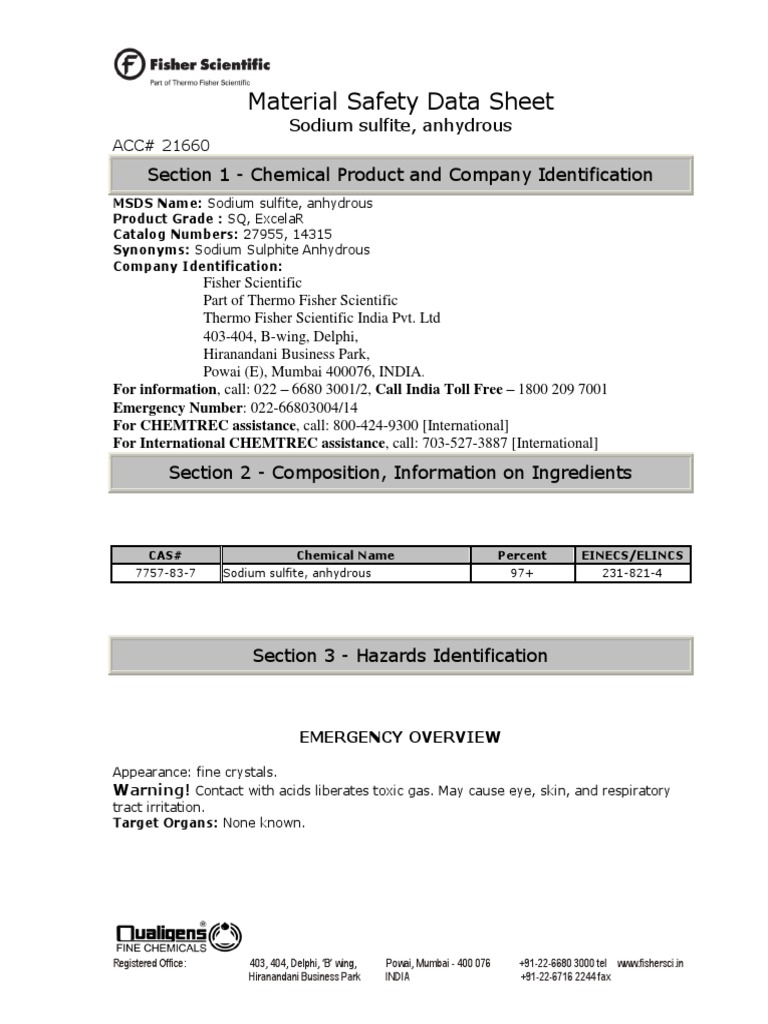 Material Safety Data Sheet: Section 1 - Chemical Product and Company ...