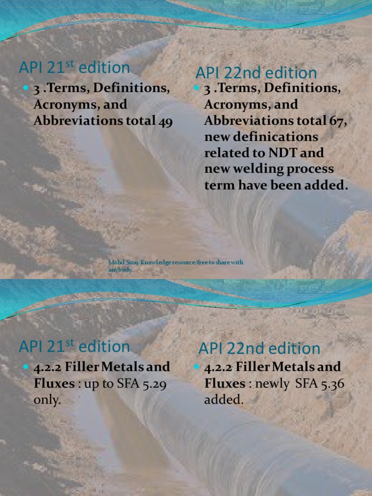 API 1104 22nd Edition Updates Summary | PDF | Reference | Construction