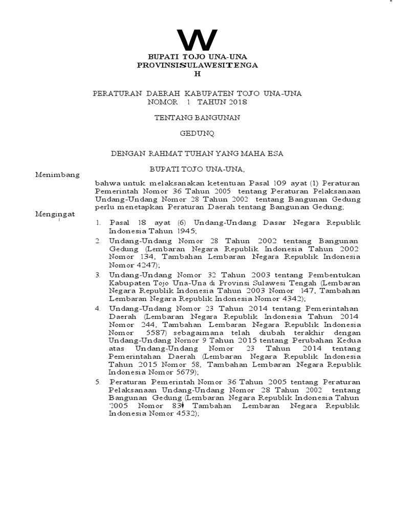 Perda No 1 Tahun 2018 TTG Bangunan Gedung | PDF