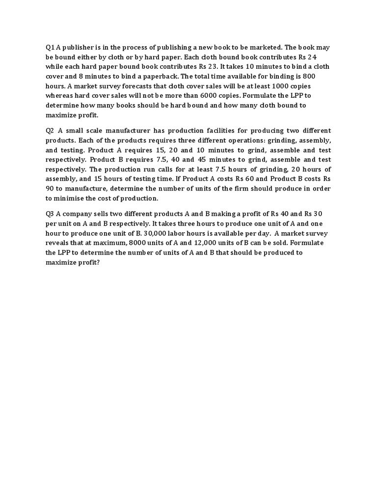 Practice Questions Formulation of LPP | PDF