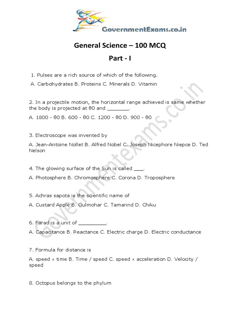 General Science MCQs with Answers | PDF | Liquids | Friction