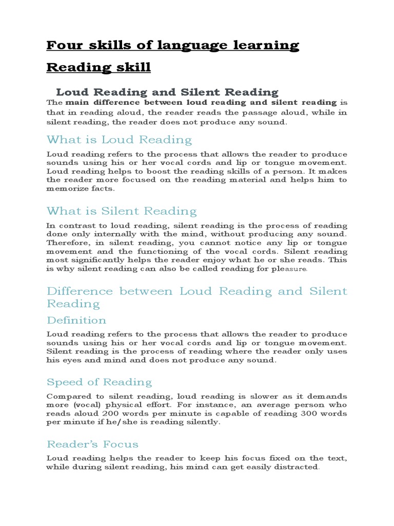 Four Skills of Reading | PDF | Phonics | Cognition