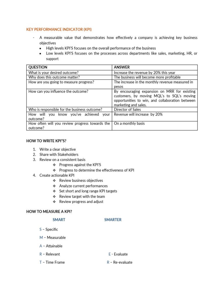 Key Performance Indicator (Kpi) : Answer | PDF | Performance Indicator ...