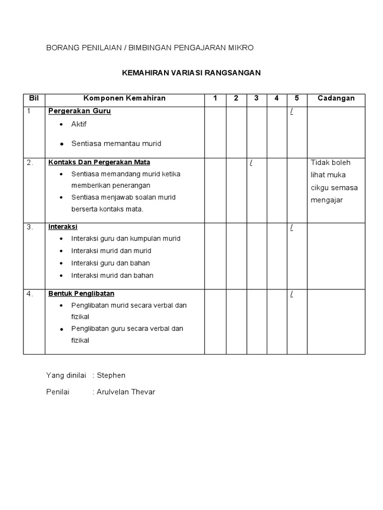 Kemahiran Variasi Rangsangan (Stephen) | PDF