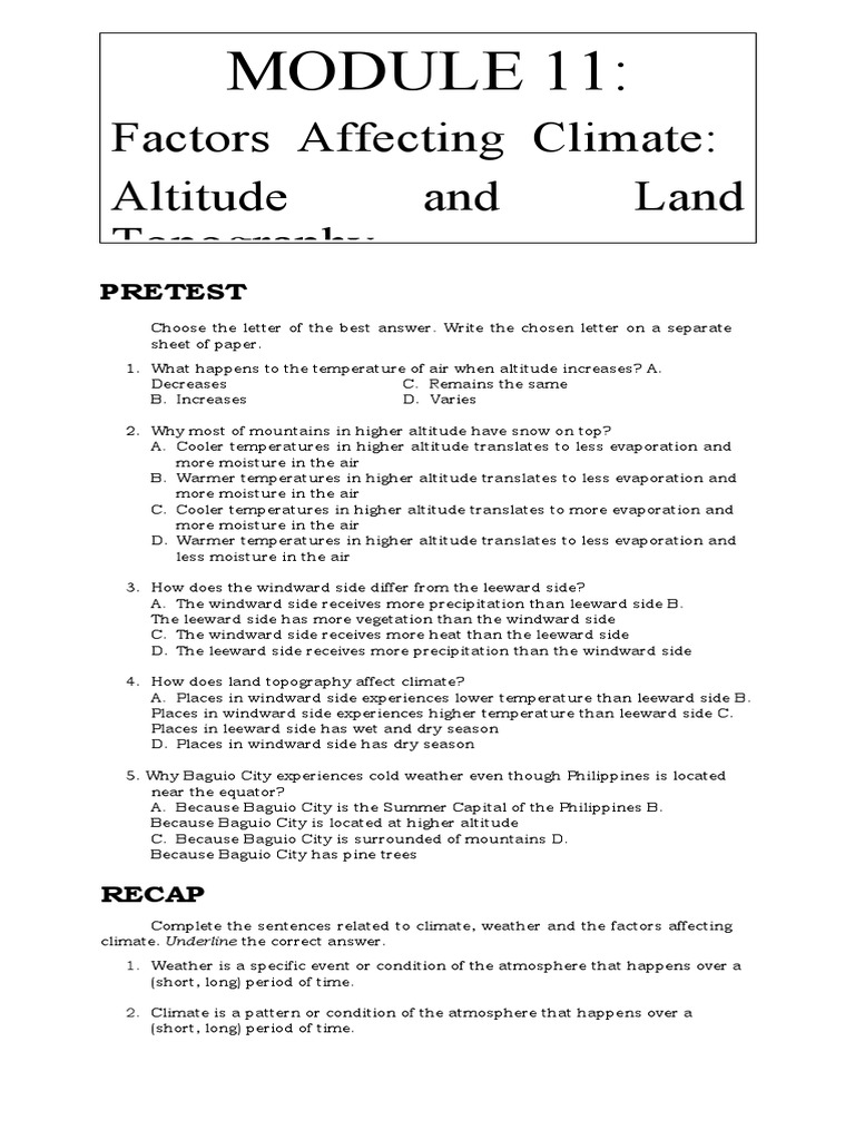 Factors Affecting Climate: Altitude and Land Topography | PDF ...