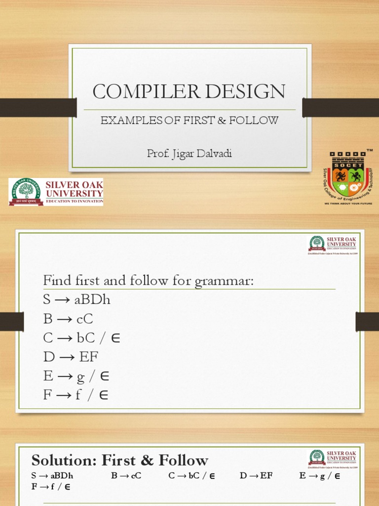 Compiler Design: Examples of First & Follow Prof. Jigar Dalvadi ...