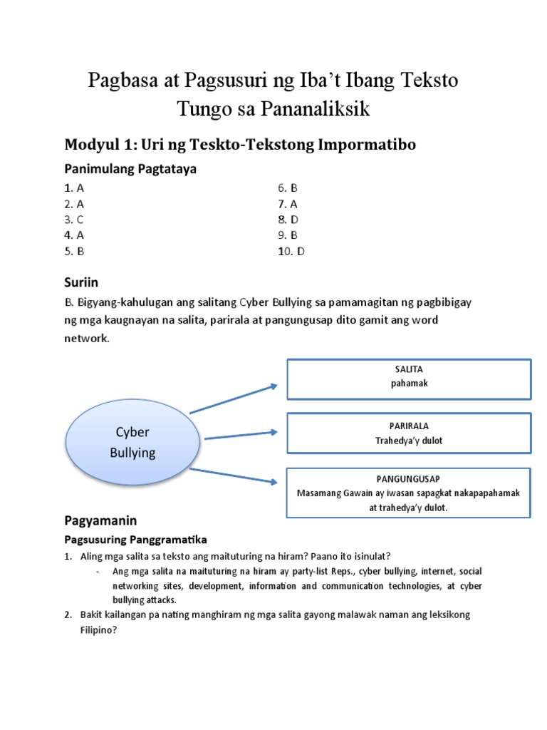 Pagbasa at Pagsusuri mODYUL 1 ANS | PDF