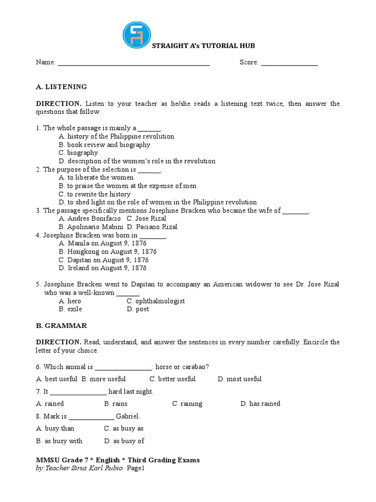 Final Grade 7 English Msa | PDF