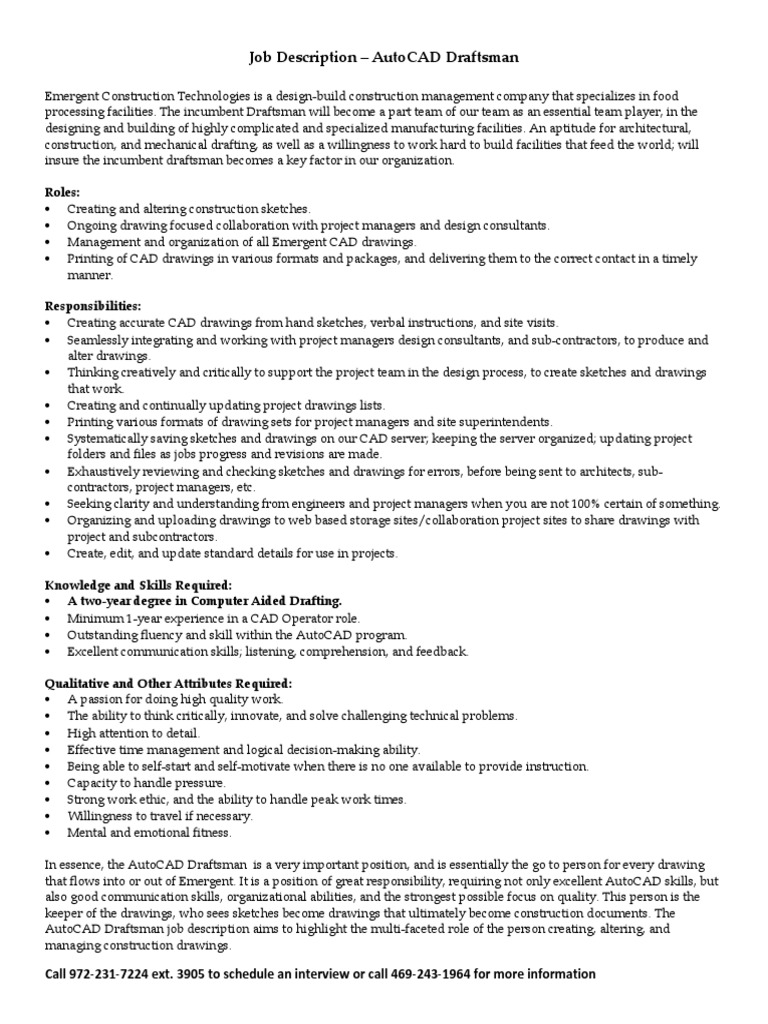 AutoCAD Draftsman Job Description | PDF | Technical Drawing | Computer ...
