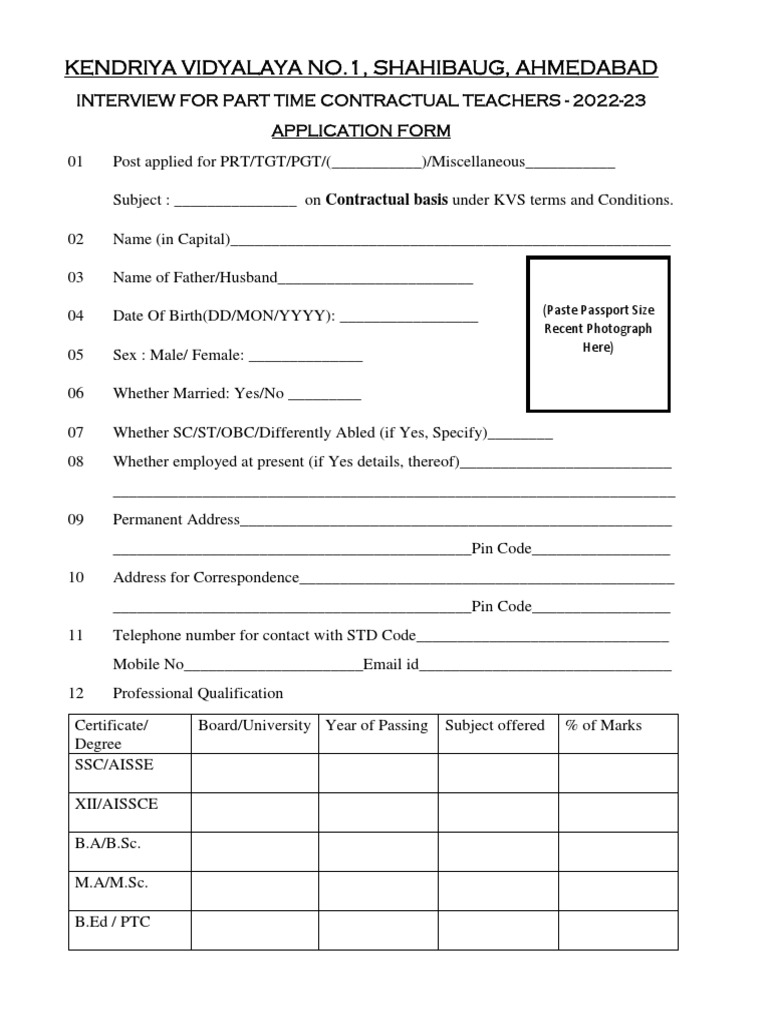 KVS Application Form | PDF