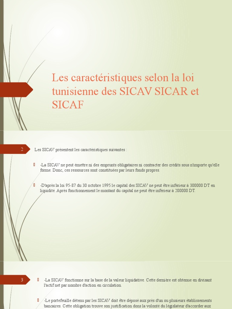 Caractéristiques des SICAV, SICAF et SICAR en Tunisie | PDF
