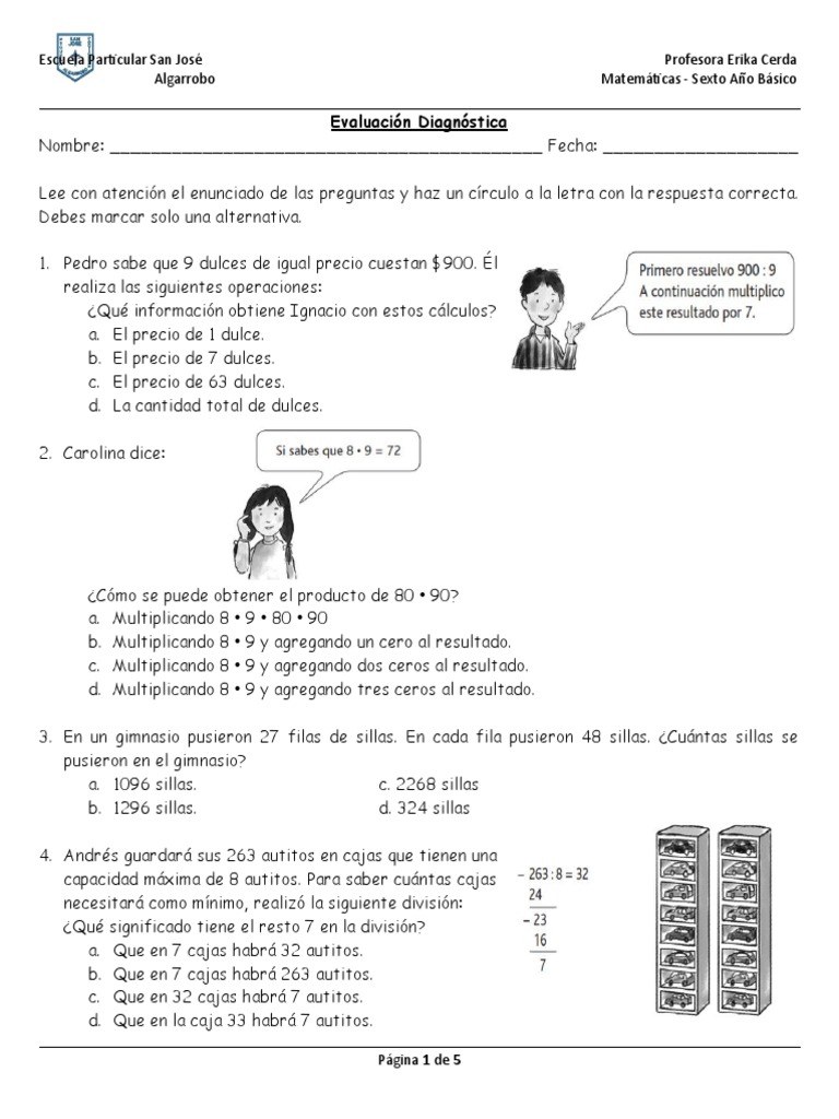 Matemáticas 6to - Matemáticas - Diagnóstico 1 | PDF