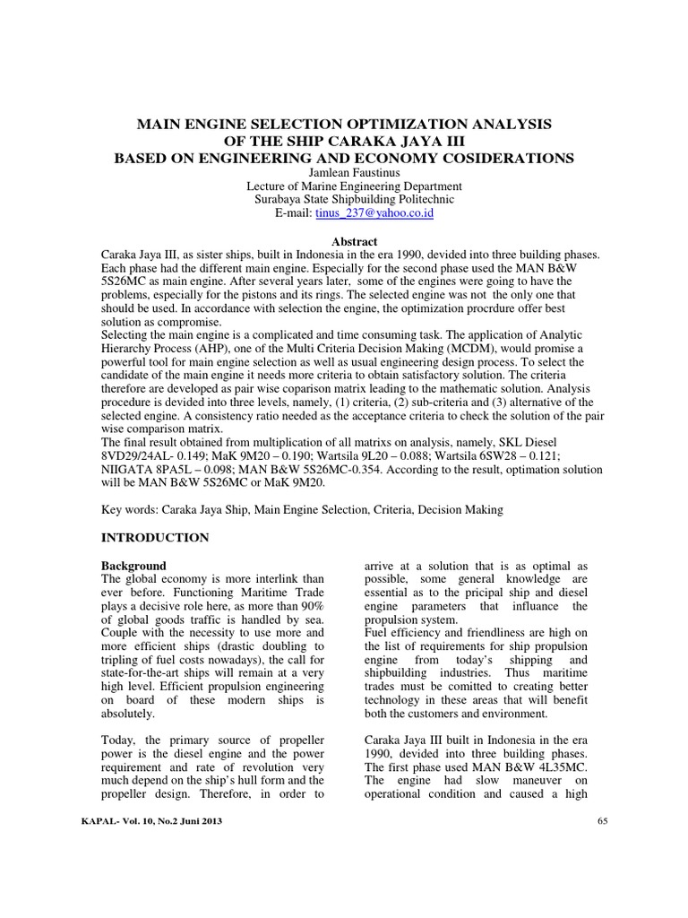 Main - Engine - Selection - Optimization - Analysis - of - The 1 | PDF | Eigenvalues And ...