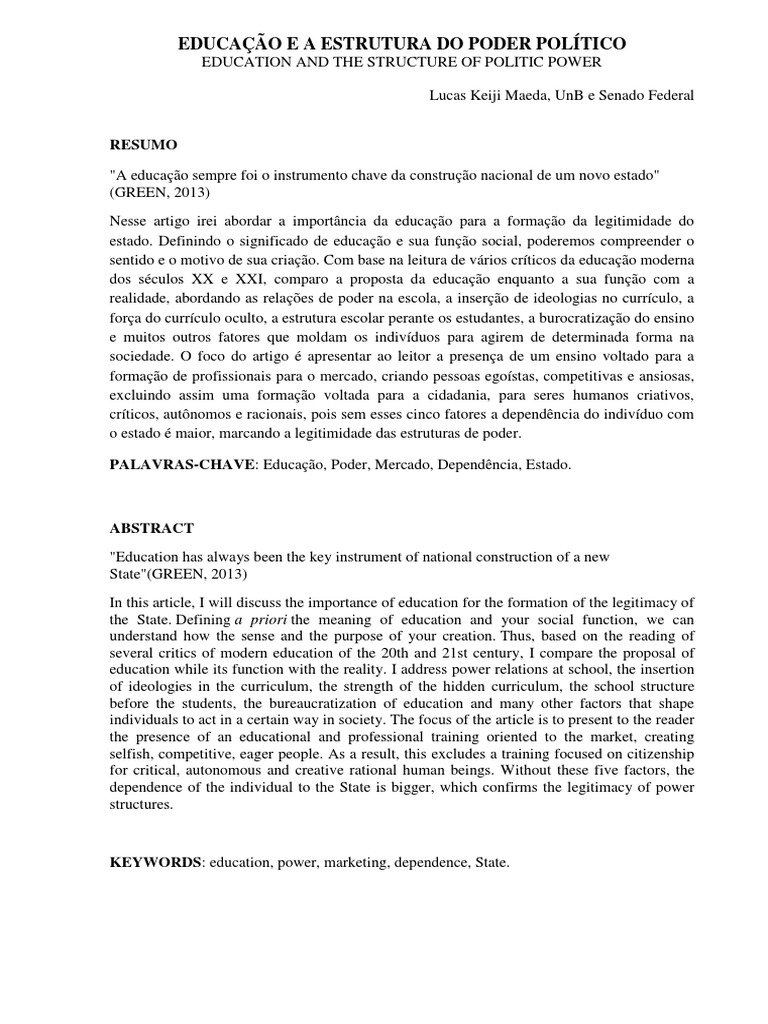Educação e A Estrutura Do Poder Político | PDF