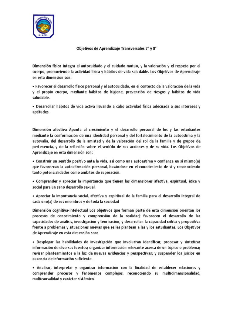 Objetivos de Aprendizaje Transversales 7 | PDF | Aprendizaje | Conocimiento