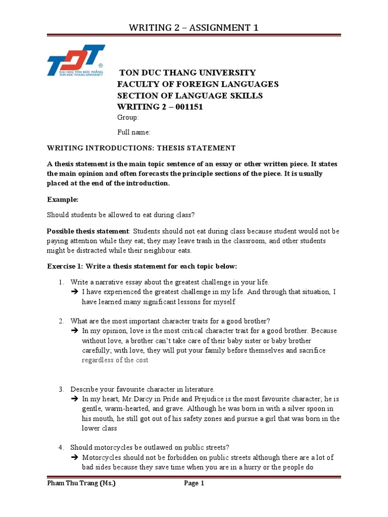 Assignment 1 - Thesis Statement | PDF | Medicine | Thesis