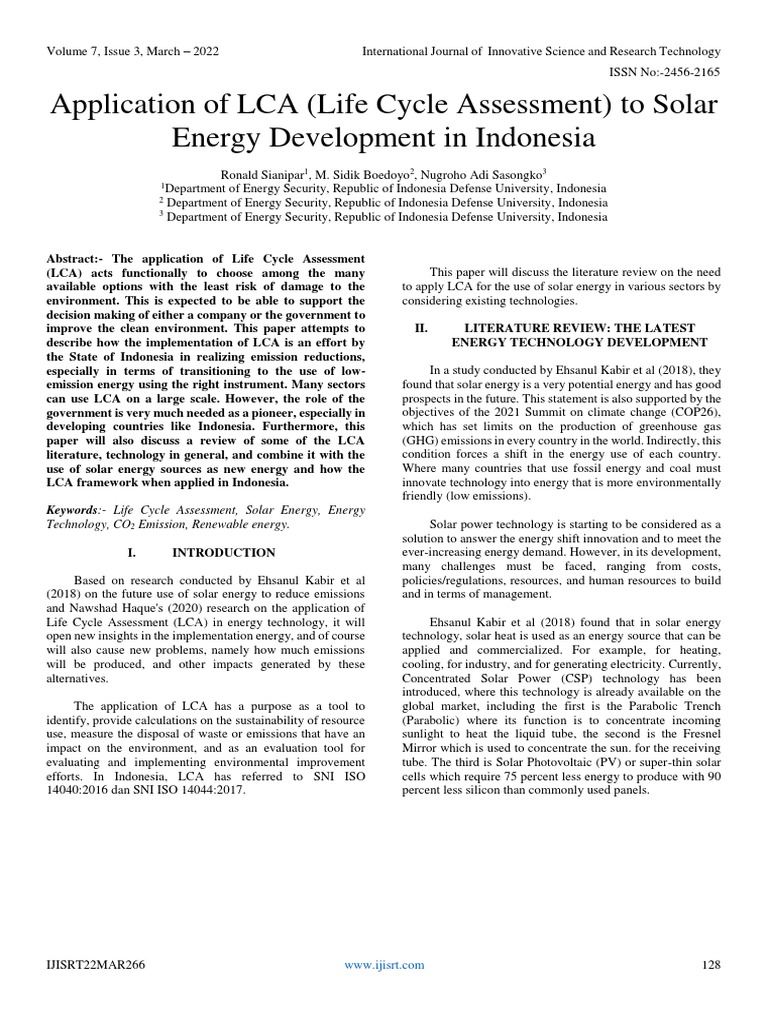 LCA in Solar Energy for Indonesia | PDF | Science & Mathematics