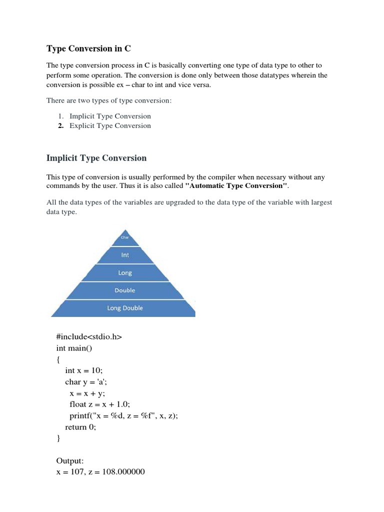 Type Conversion in C | PDF | Teaching Methods & Materials | Technology ...