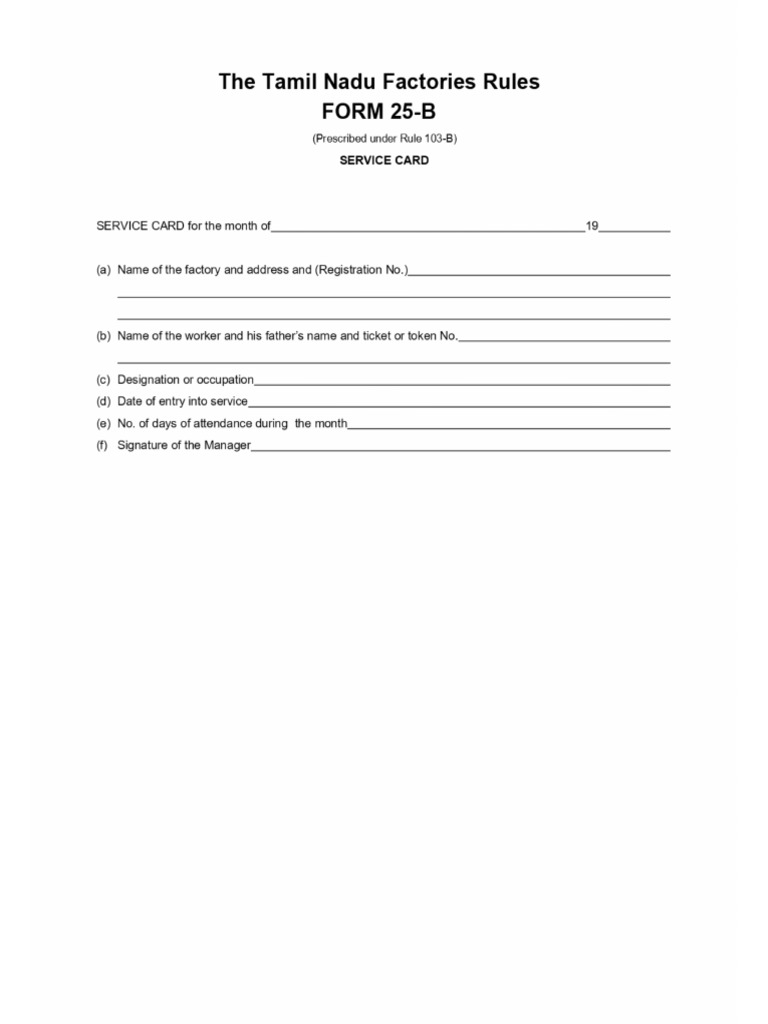 FORM No-25 - Form 25-B - Service Card | PDF