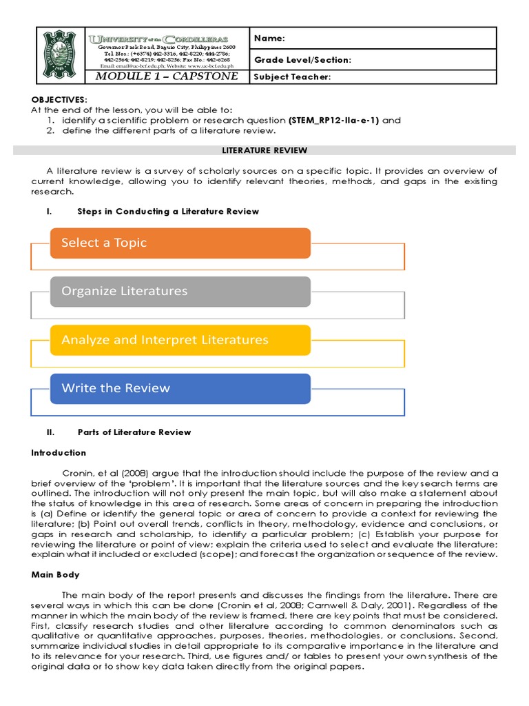 Capstone Module 1 LITERATURE REVIEW | PDF | Literature Review | Methodology