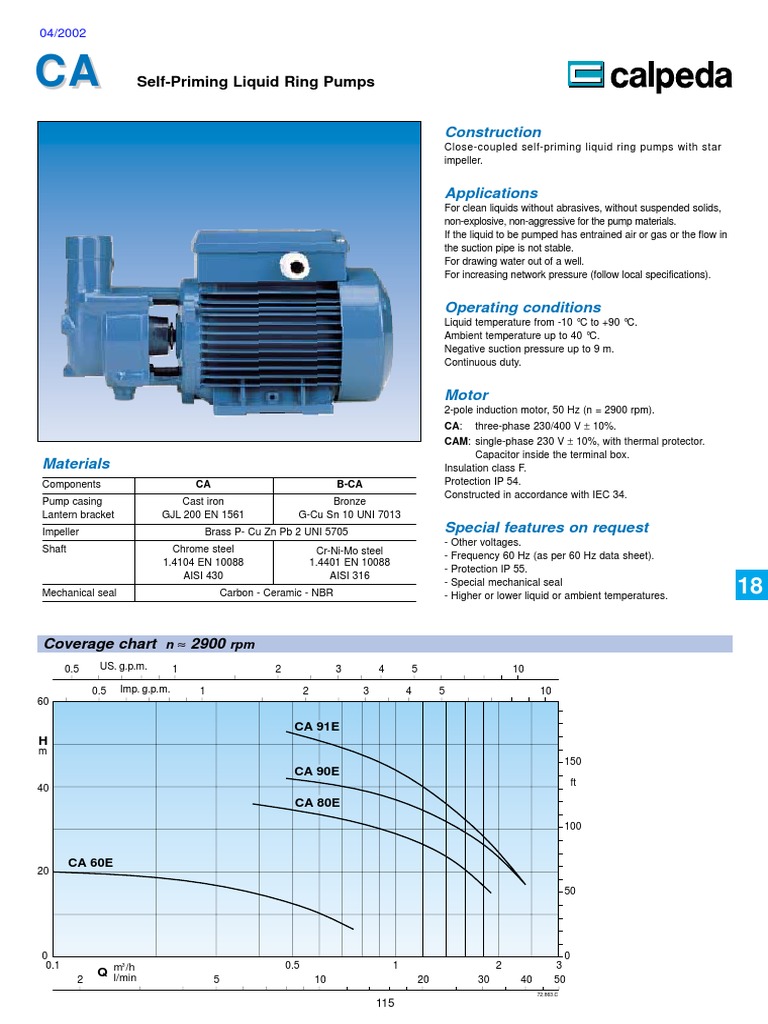 CALPEDA Série CA - Catálogo | PDF | Pump | Liquids