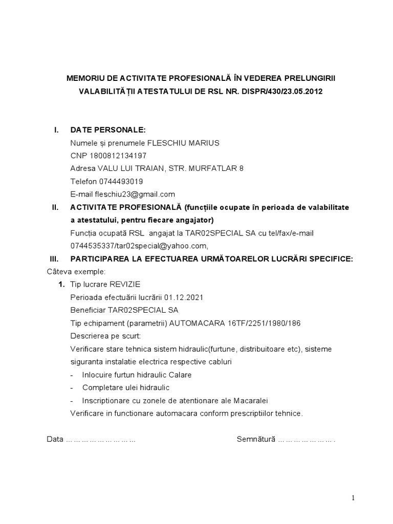 Model Memoriu de Activitate | PDF