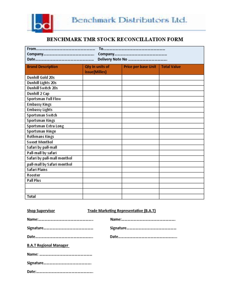 TMR Stock Reconcillation Form | PDF