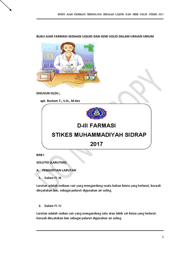Buku Ajar Farmasi Sediaan Liquid Dan Semi Solid Dalam Uraian Umum | PDF