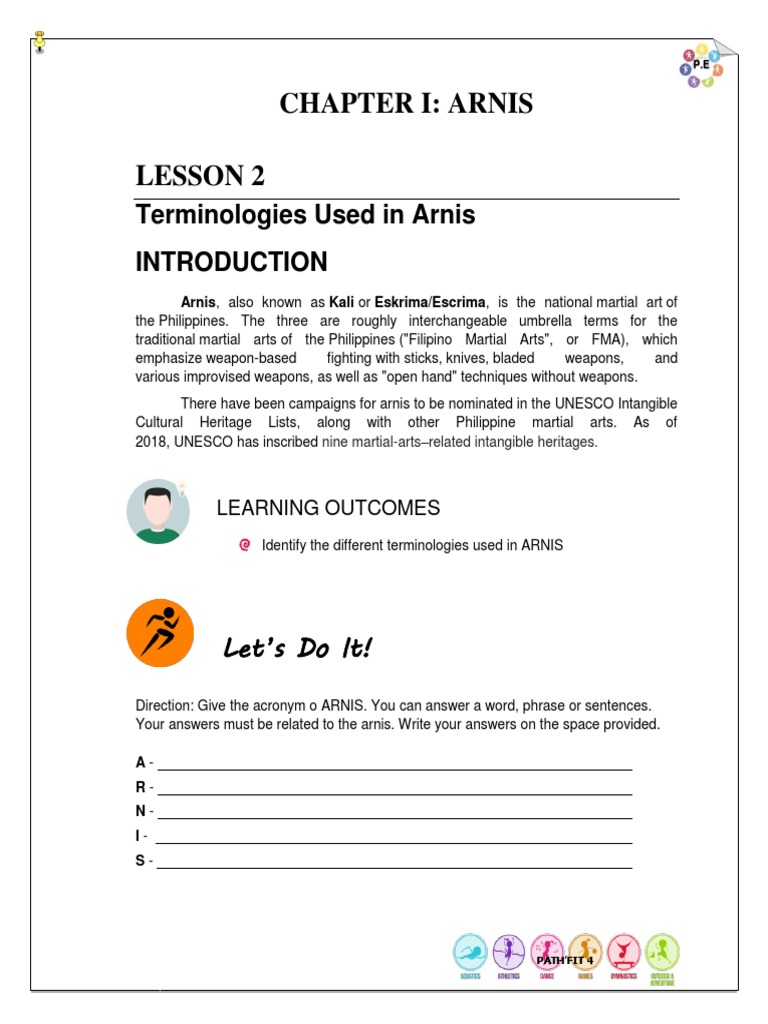 Chapter I: Arnis Lesson 2: Terminologies Used in Arnis | PDF | Hobbies ...