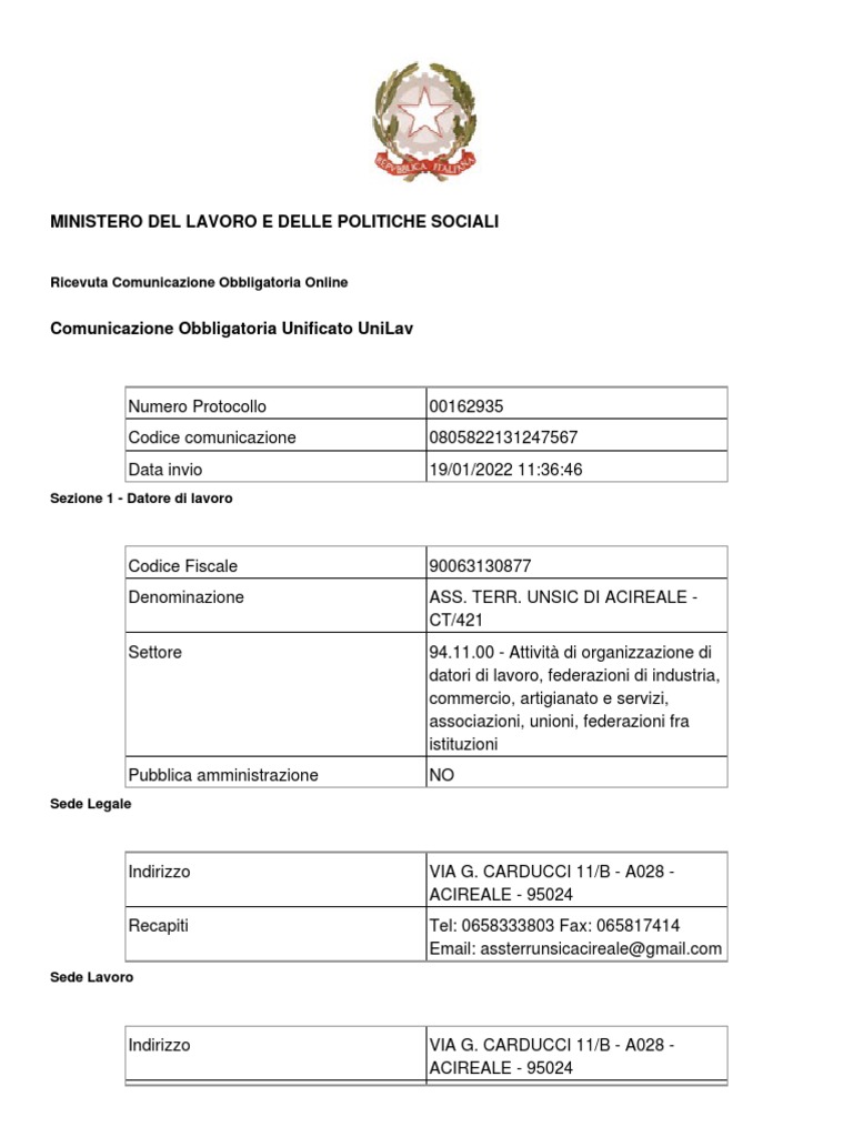 Russo Maria Antonietta Unilav | PDF