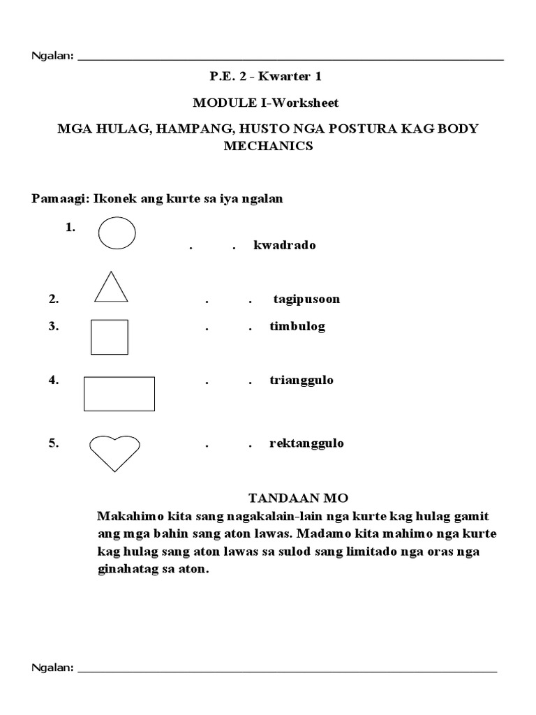 PE 2 - Module 1 4 Worksheets | PDF