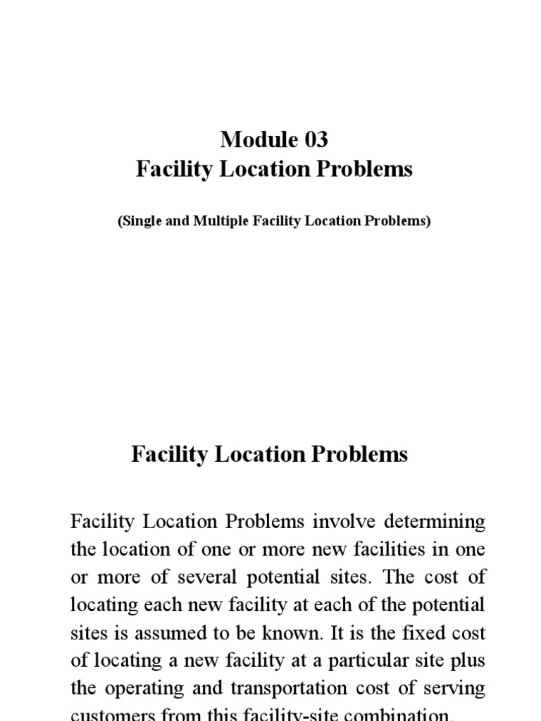 Single and Multiple Facility Location Problems | PDF | Distance | Mathematical Optimization