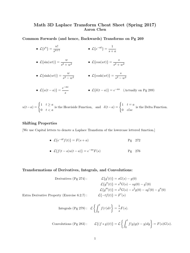 Laplace Cheatsheet | PDF | Functions And Mappings | Mathematical Relations