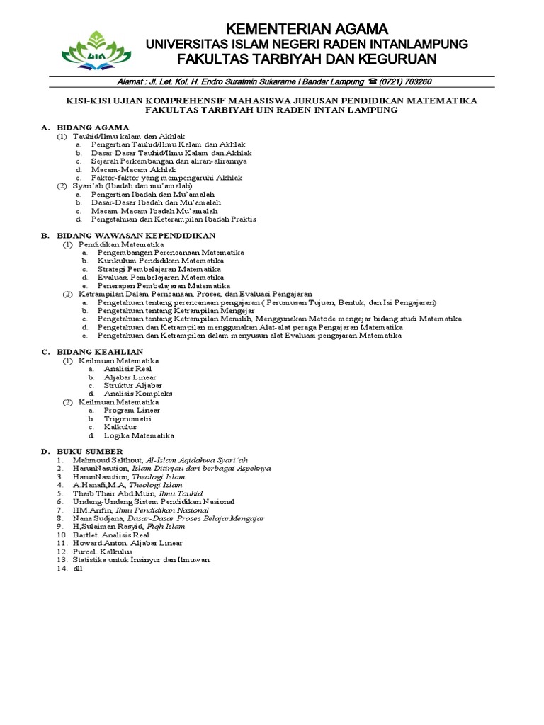 Kisi-Kisi Ujian Kompre | PDF