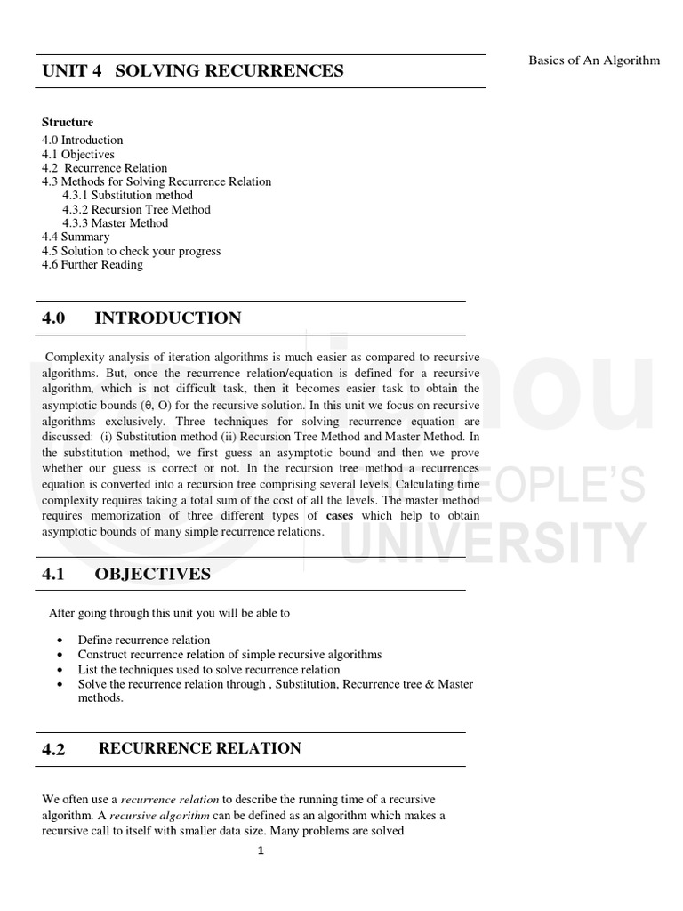Design And Analysis Of Algorithms 4 Pdf Recurrence Relation Time Complexity