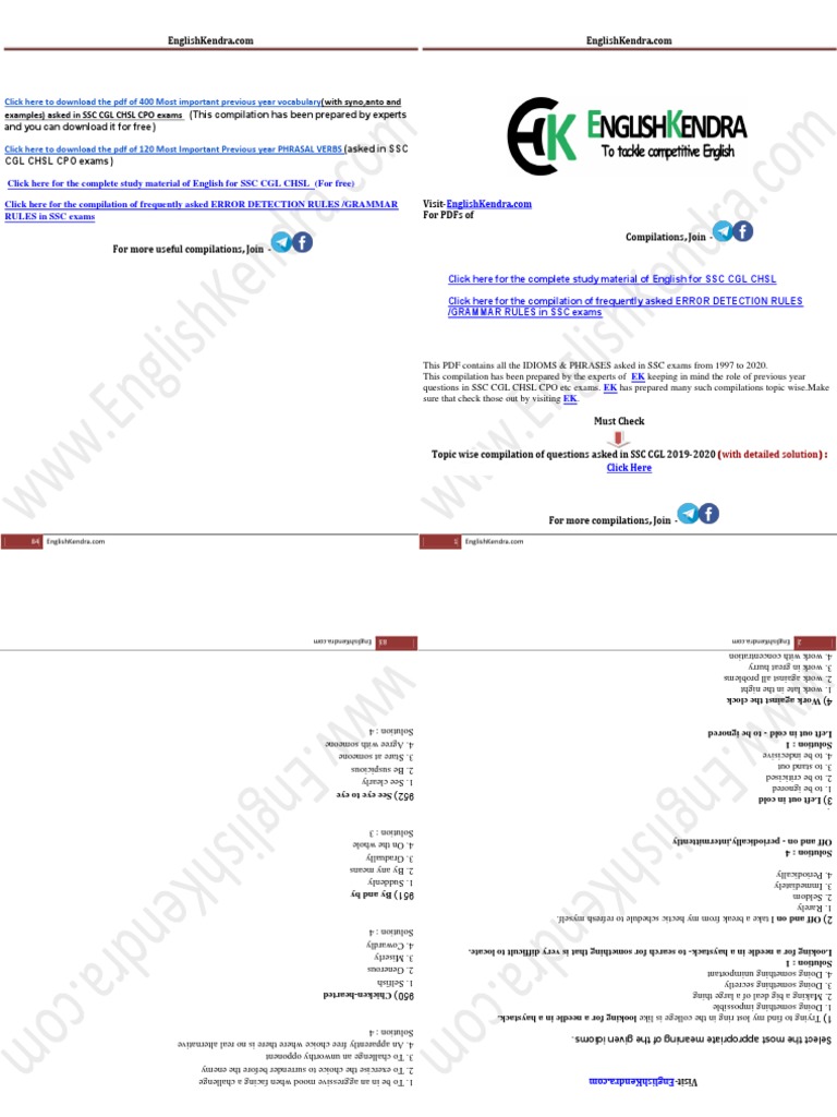 SSC Exam Vocabulary and Grammar Resources | PDF