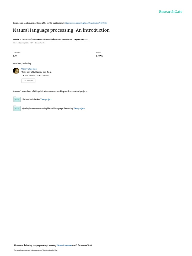 Natural Language Processing An Introduction | PDF