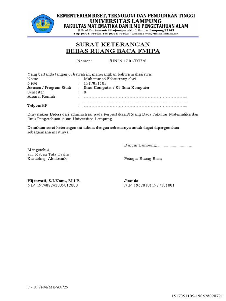 Form Bebas Ruangbaca Fmipa | PDF