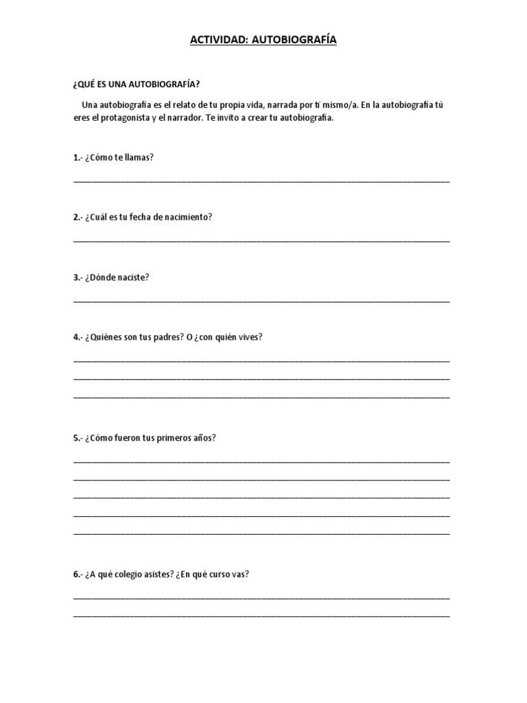 Actividad Autobiografía | PDF | Relaciones personales, crianza y ...